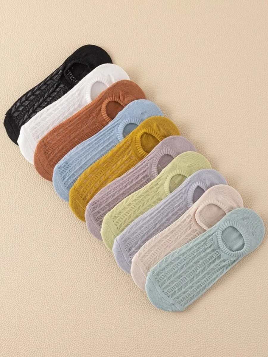 10 Pairs Women Thin Anti-Slip Invisible Boat Socks Mesh Air ...
