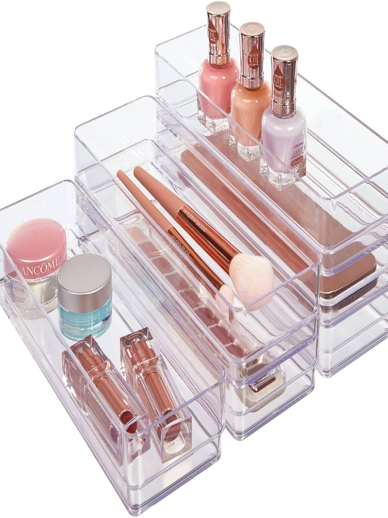 Stackable Clear Drawer Organizer Set Square Trays | Small Makeup Vanity ...