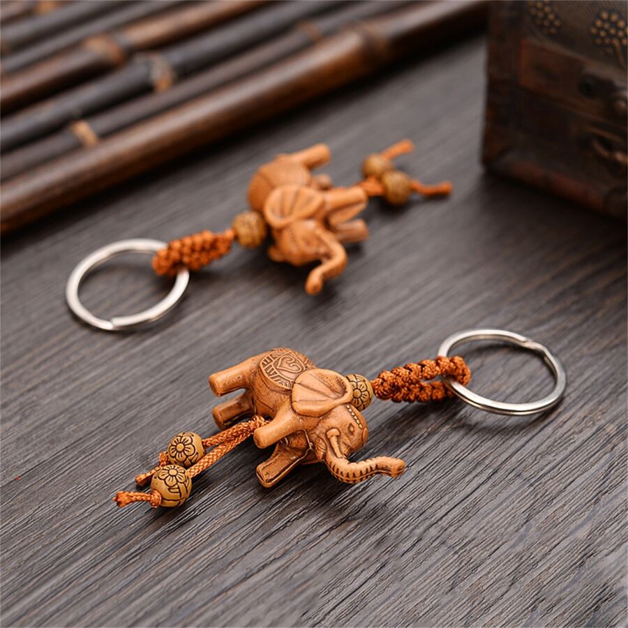1pc Vintage Polyresin Lucky Elephant Carved Pendant Keychain Key Ring ...