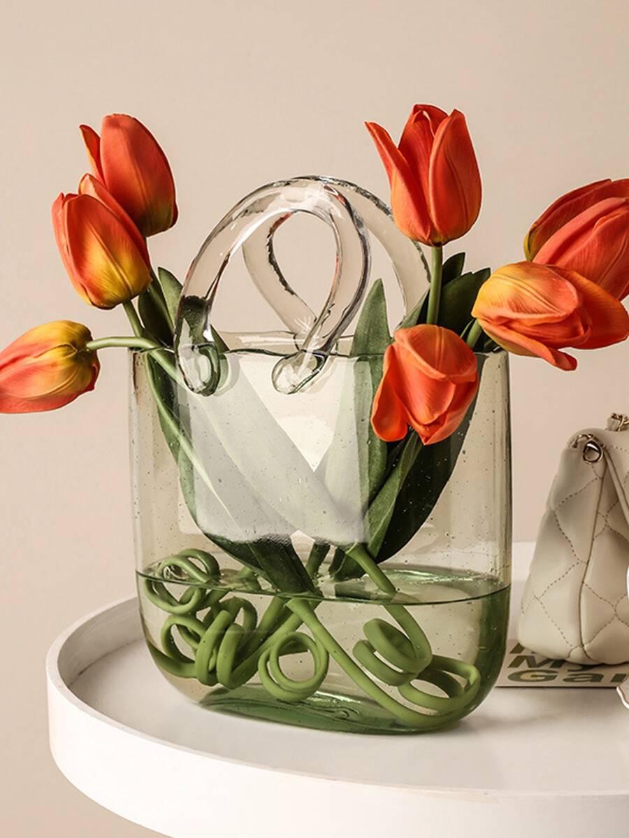 1pc European Style Luxury Transparent Blue Bubble Glass Bag-shaped Vase ...