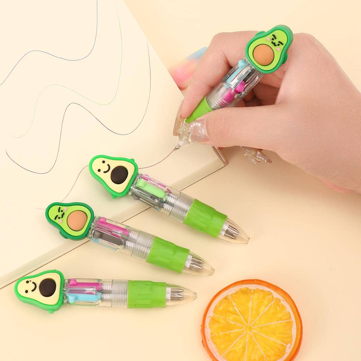 4pcs Cartoon Mini 4-Color Push-Button Ballpoint Pen, Avocado Cute 4-In ...
