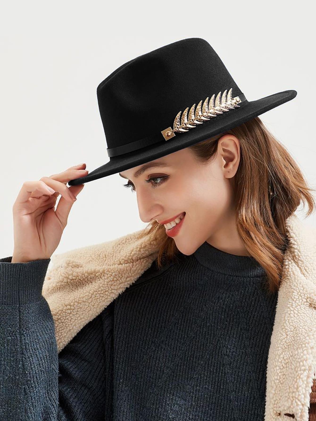 1PC Ladies British Style Jin Yezi Feather Hat, Jazz Hat Black Felt Hat ...