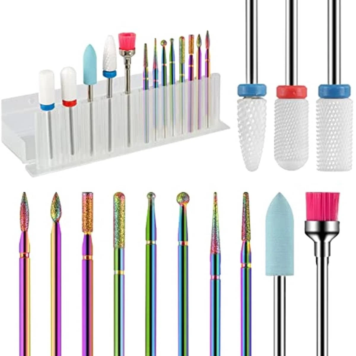 13 Piece Abrasive Nail Drill Set Hard Alloy Acrylic Gel Cuticle Remover ...