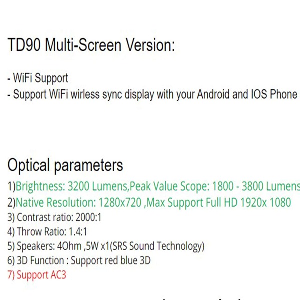 ThundeaL TD90 Multiscreen Version HD Mini Projector TD90 Native 1280 x ...