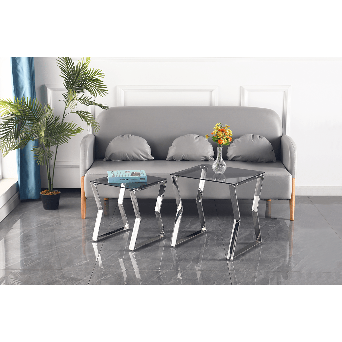 Nesting Coffee Table, Set of 2 Accent Side End Tables Plant Stand Table ...