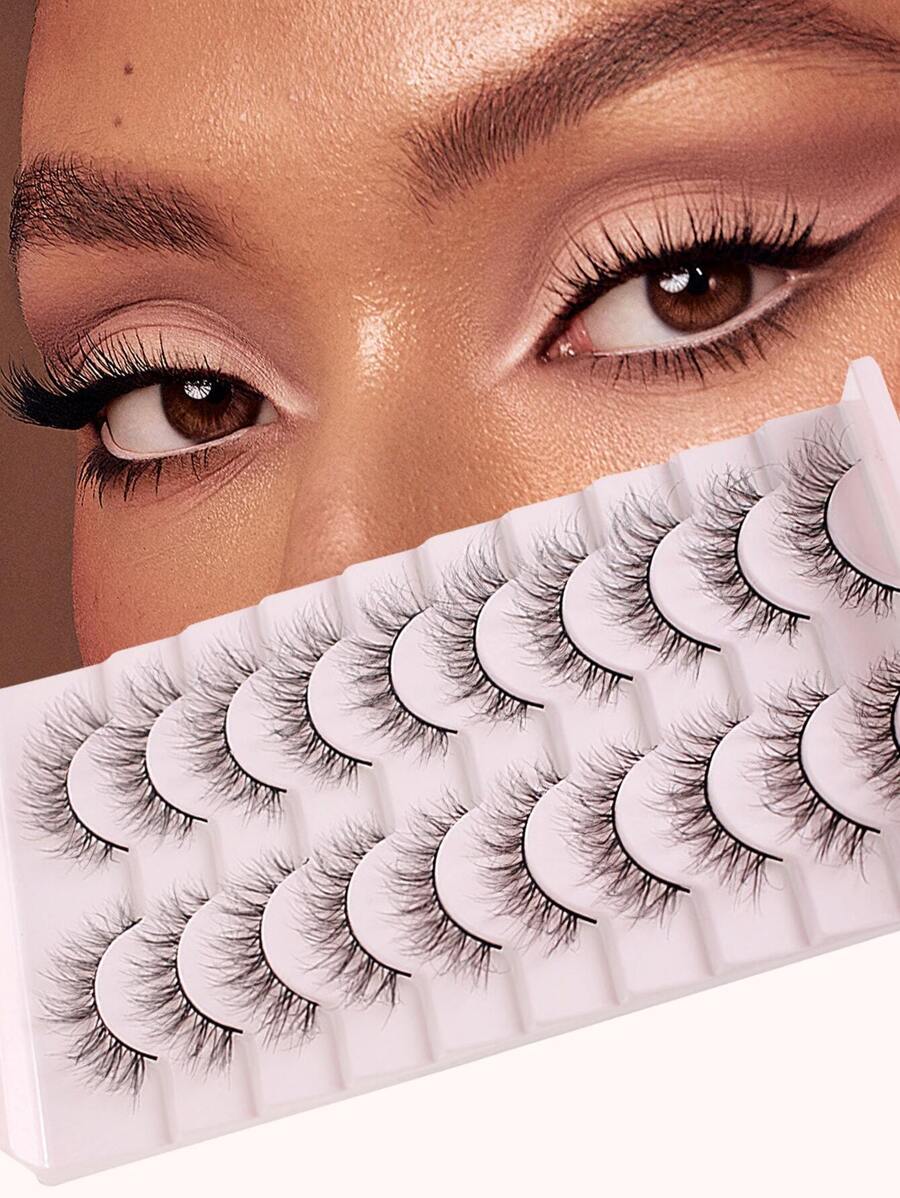 10 Pairs Pack False Eyelashes Fluffy Mink Lashes Cat-Eye Look Wispy ...