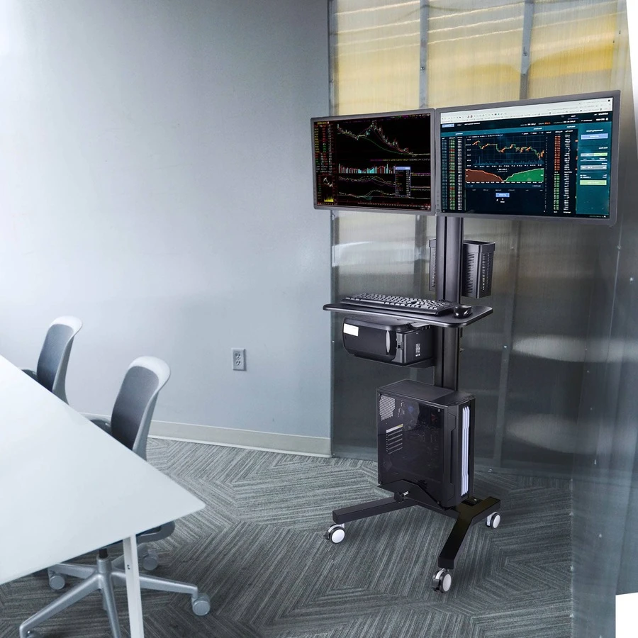 AW Rolling PC Cart Mobile Computer Standing Workstation Moving Desktop ...