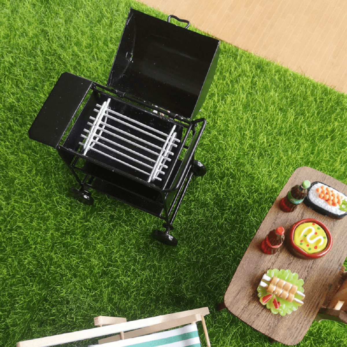 Grill Mini Miniature House Toy BBQ Cart Barbecue Cooking Oven Model ...