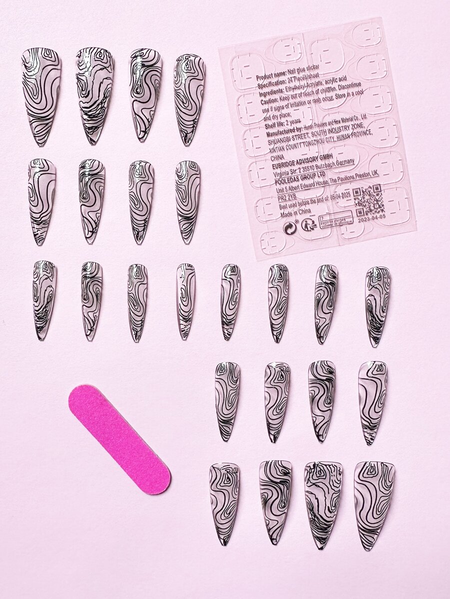 24pcs/set Long Pointy Artificial Nail Pieces With 1 Nail File And 1 ...