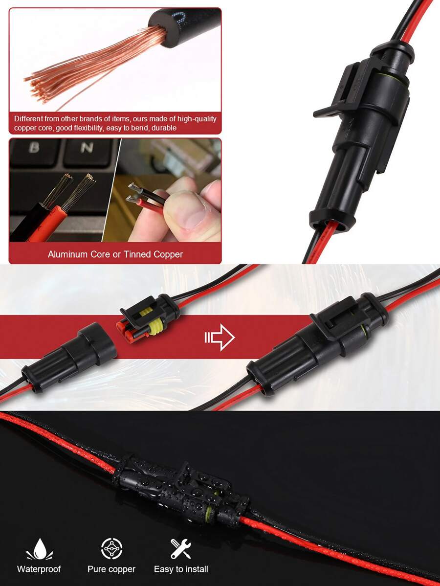 STONEGO 10 Pairs Waterproof 2-Pin Electrical Connectors with Wire for ...