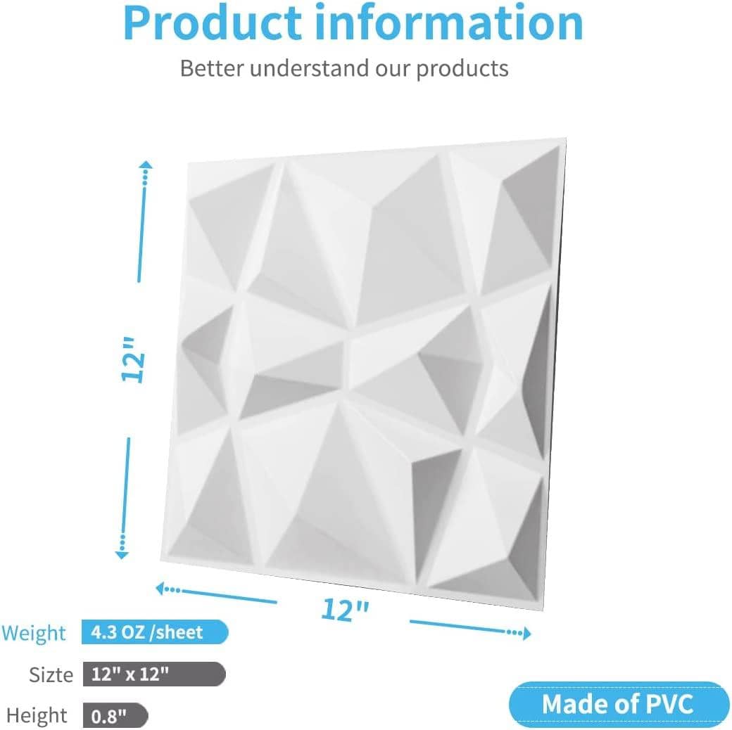 6pcs Diamond Pattern 3d Wall Panels, White Pvc Wall Panel With Floral ...