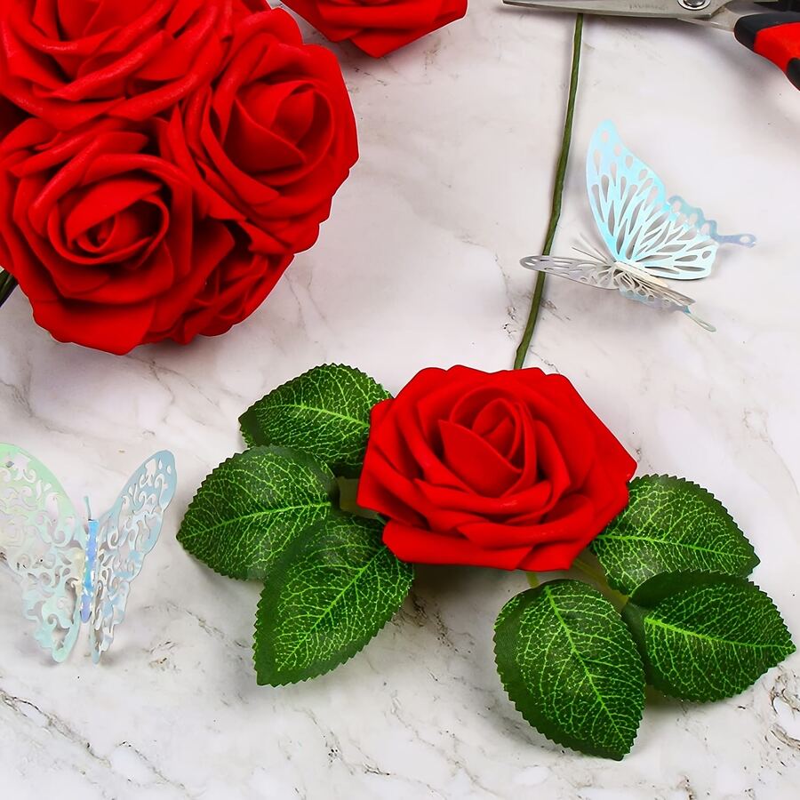 25 Pieces 3inch Artificial Foam Rose Flowers Vintage Fake Roses DIY ...