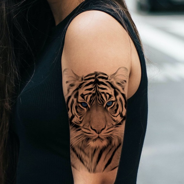 Tiger Lion Tattoo Sticker, Large Half Arm Waterproof Temporary Tattoo ...