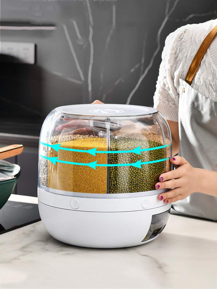 Household Six-compartment Rotating Rice Bucket For Grains And Coarse ...