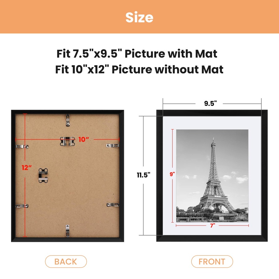 upsimples 10x12 Picture Frame Set of 5, Display Pictures 7x9 with Mat or 10x12 Without Mat, Wall ...