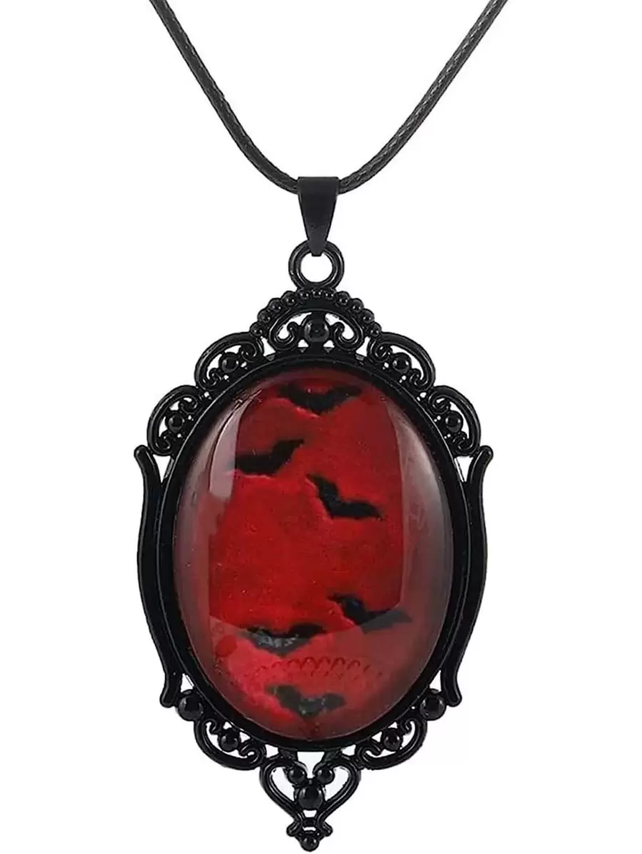 Vampire Bat Pendant Necklace - Vintage Blood Bat Cabochon Pendant ...