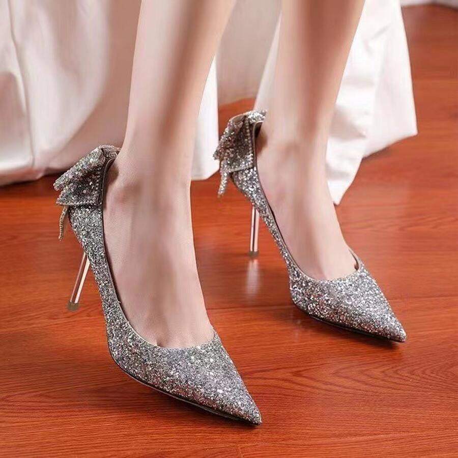 Gorgeous Silver High Heels Sparkly Rhinestone Crystal Bridal Wedding ...