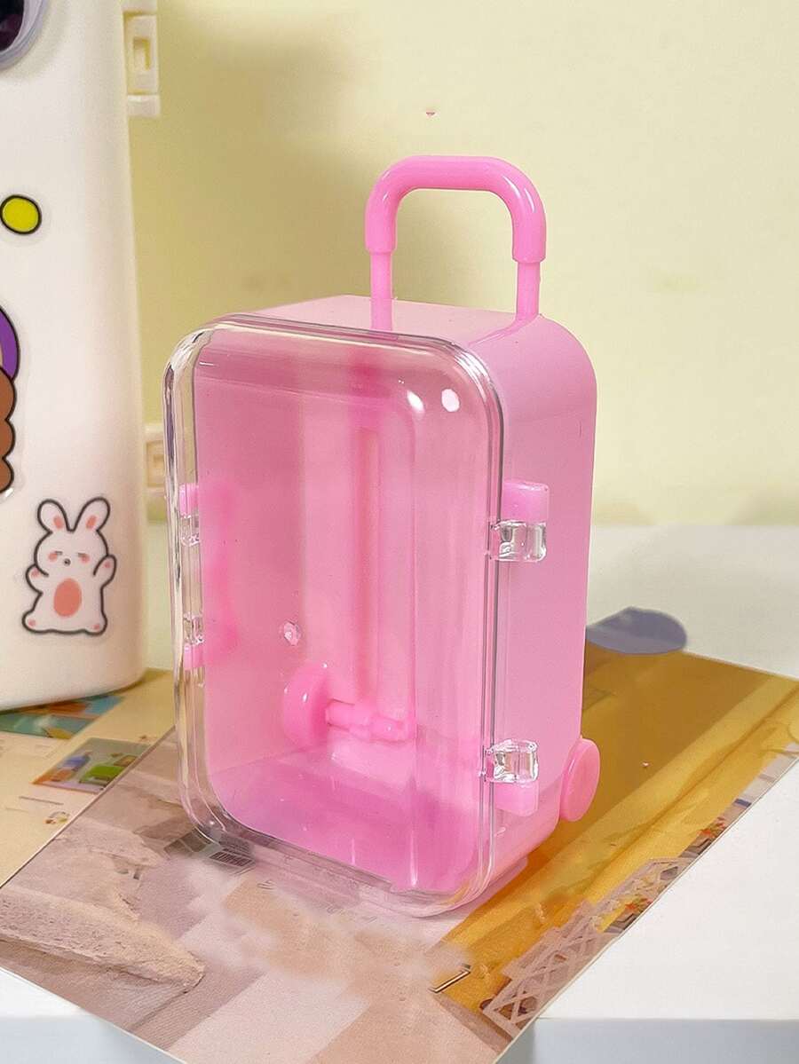 1pc Plastic Pink Minimalist Mini Suitcase Transparent Storage Box For ...
