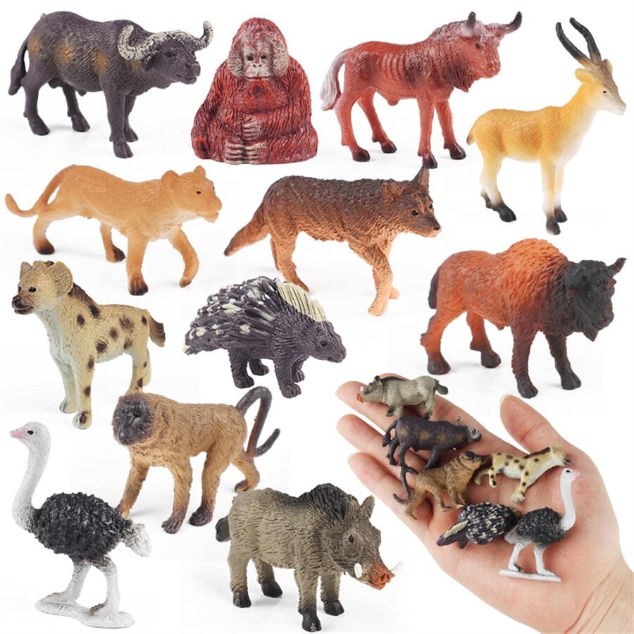 12PCS African wild animal model set lion orangutan wolf buffalo yak ...