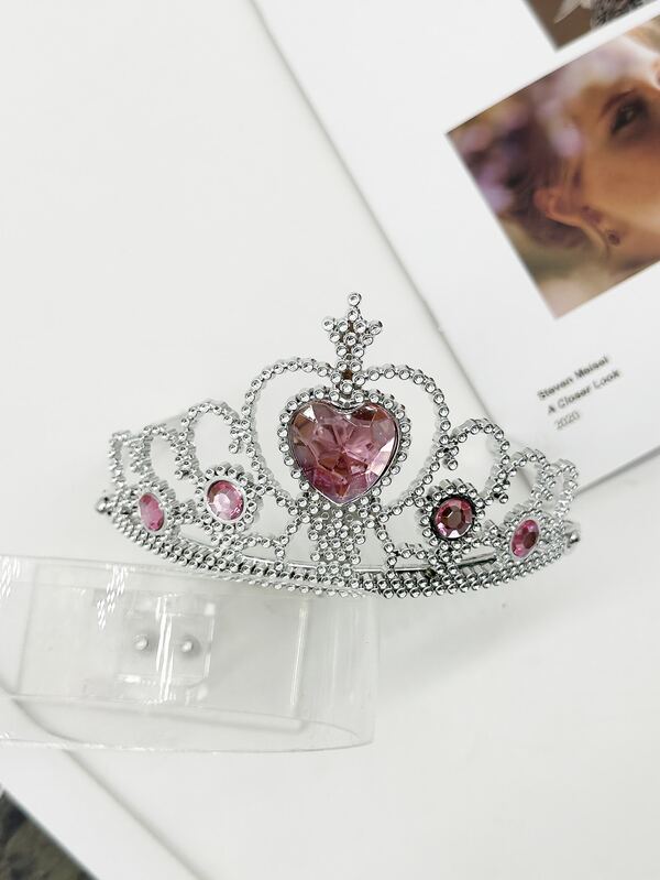 1pc Pink Princess Crown With Heart Shape For Children's Birthday ...