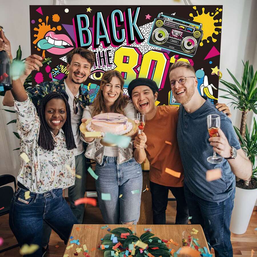 Back to 80s Themed Backdrop Banner, 1980s Retro Party Hanging ...