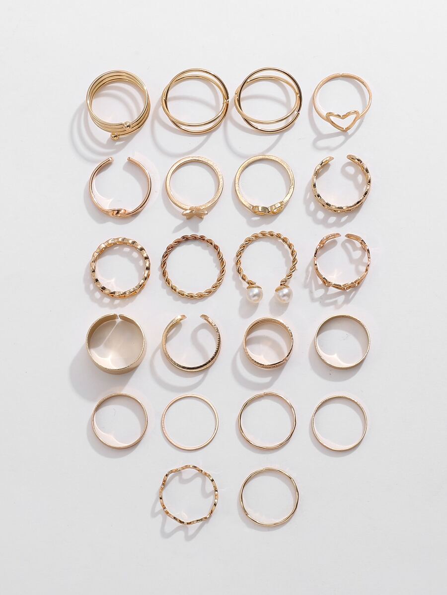 22pcs/Set Heart Design Rings, Open Ended & Joint Rings, For Women ...