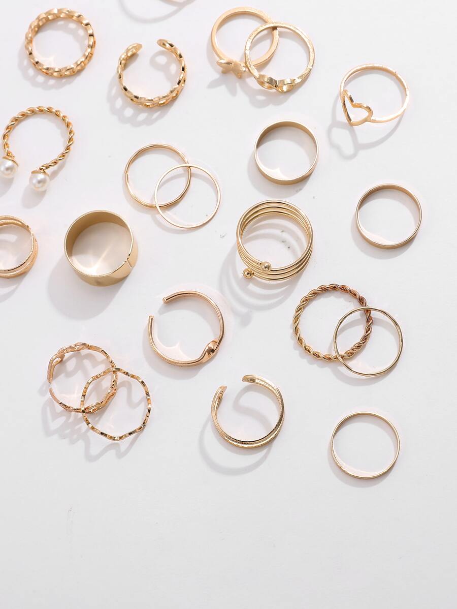 22pcs/Set Heart Design Rings, Open Ended & Joint Rings, For Women ...