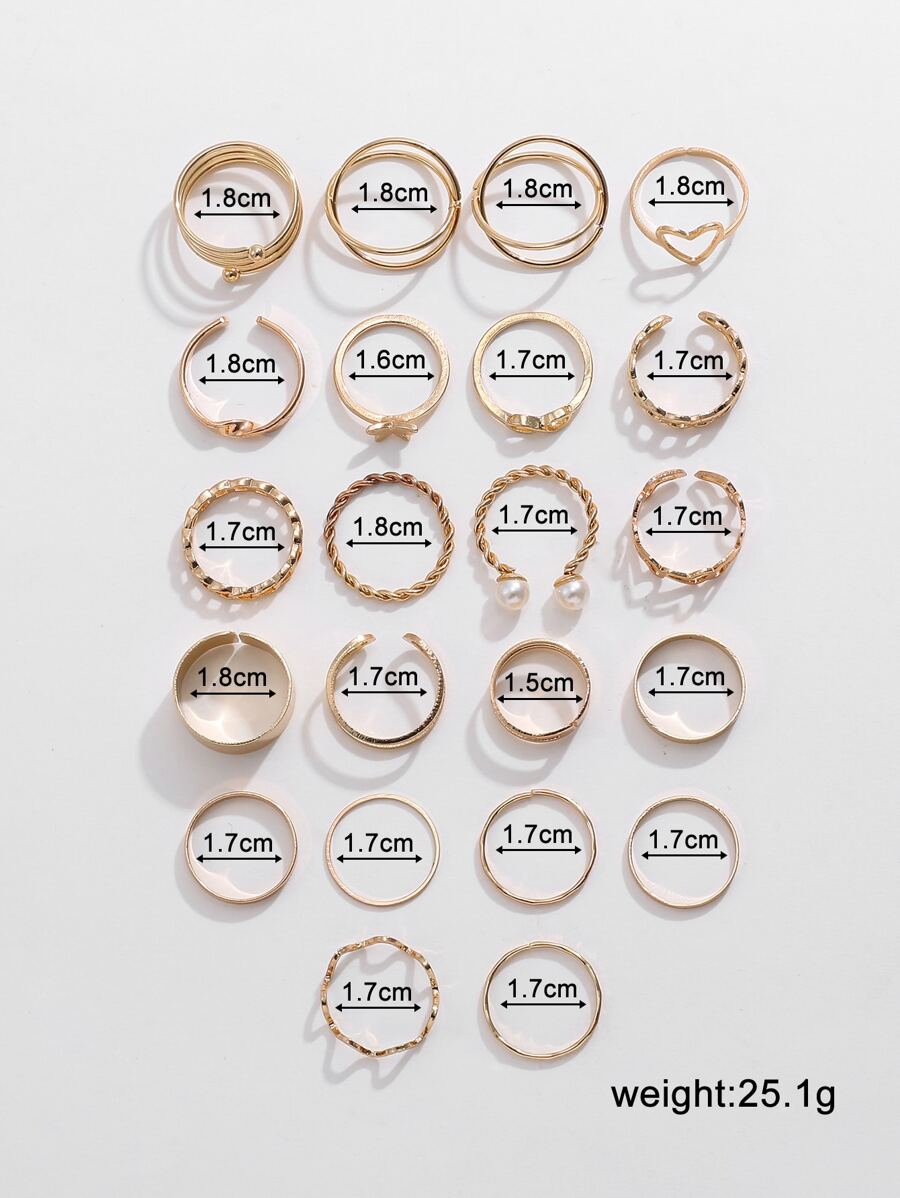 22pcs/Set Heart Design Rings, Open Ended & Joint Rings, For Women ...