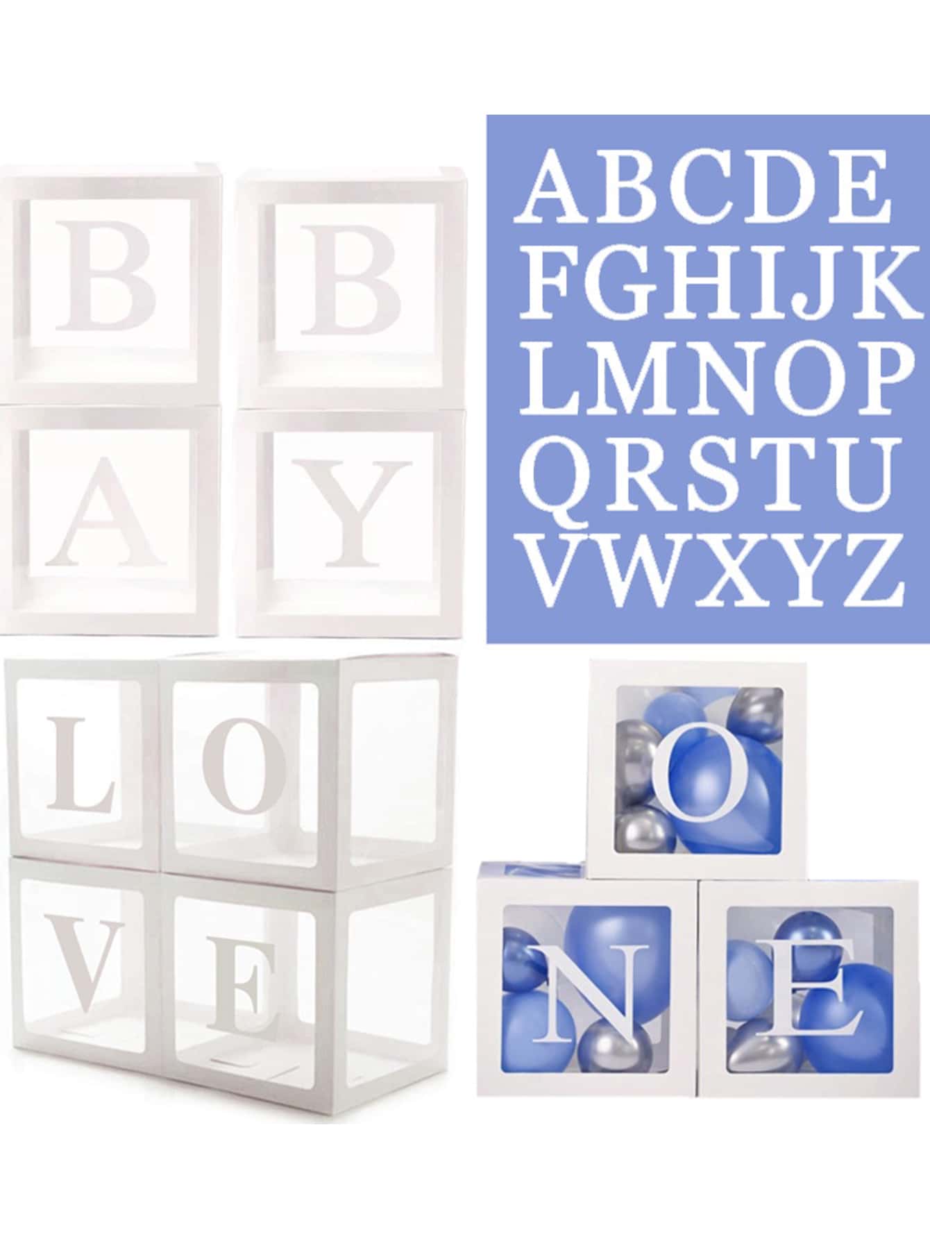 DIY A-Z Alphabet Transparent Balloon Box With Letters For Gender Reveal ...