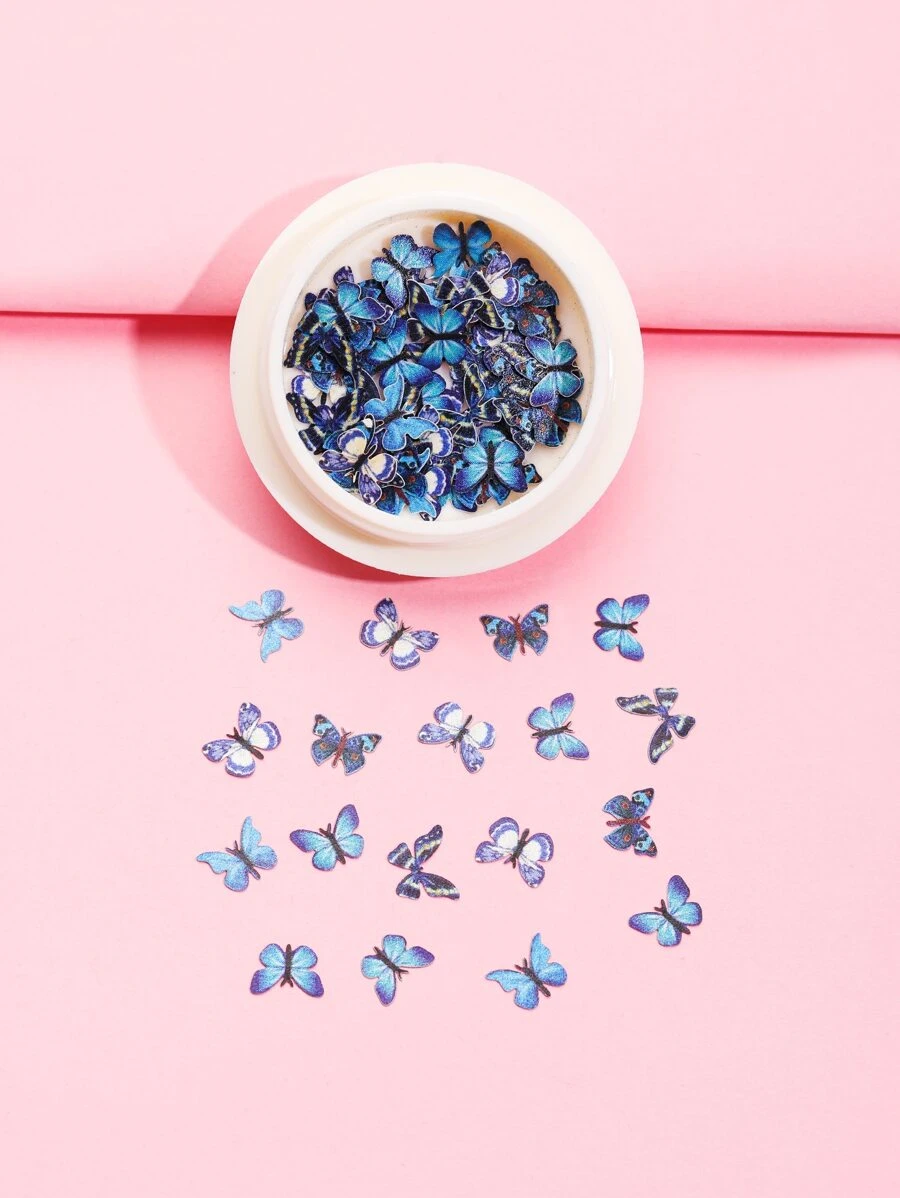 1box/50pcs Butterfly Wood Pulp Nail Art Decoration Blue Paper Slice ...