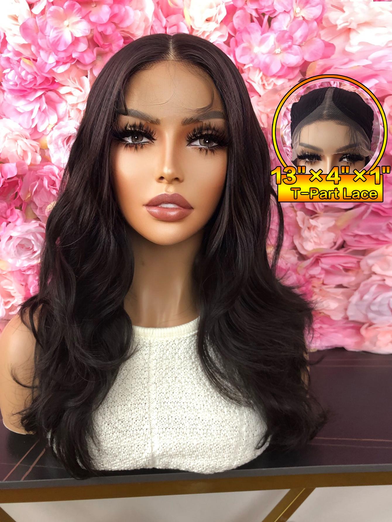 18inch Long Curly Black T-Part Lace Wigs HD Lace Synthetic Wig | SHEIN USA