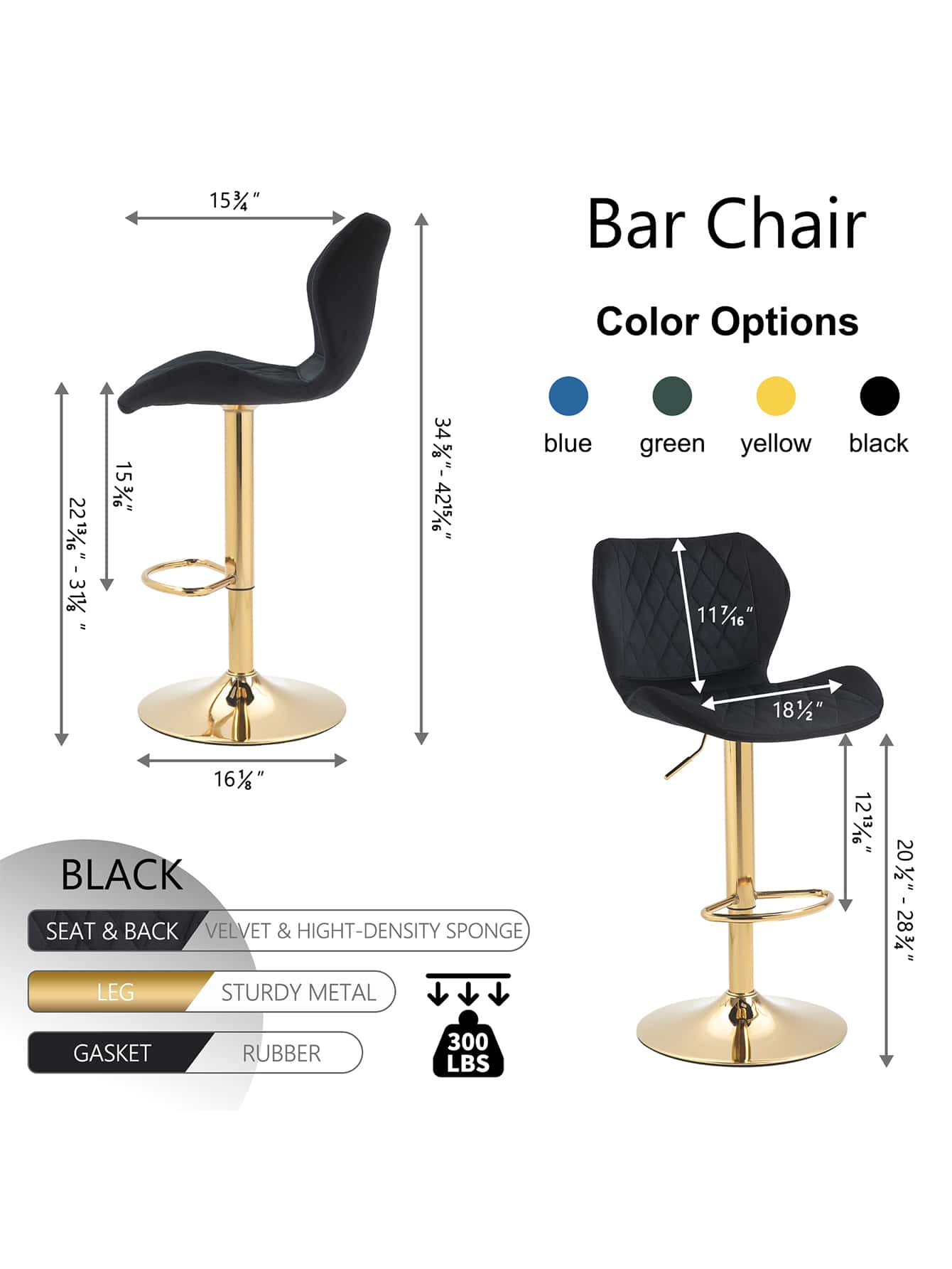Velvet bar stool 2 piece counter Height bar stool with back Rotating ...