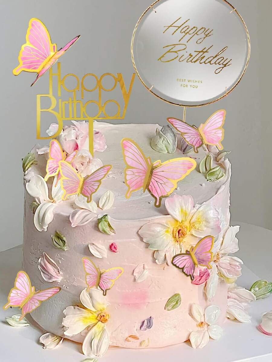 10pcs Pink Butterfly Shaped Cake Topper Decoration For Baby Shower ...