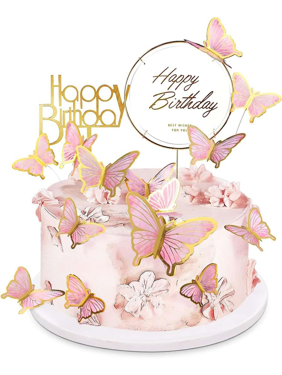 10pcs Pink Butterfly Shaped Cake Topper Decoration For Baby Shower ...