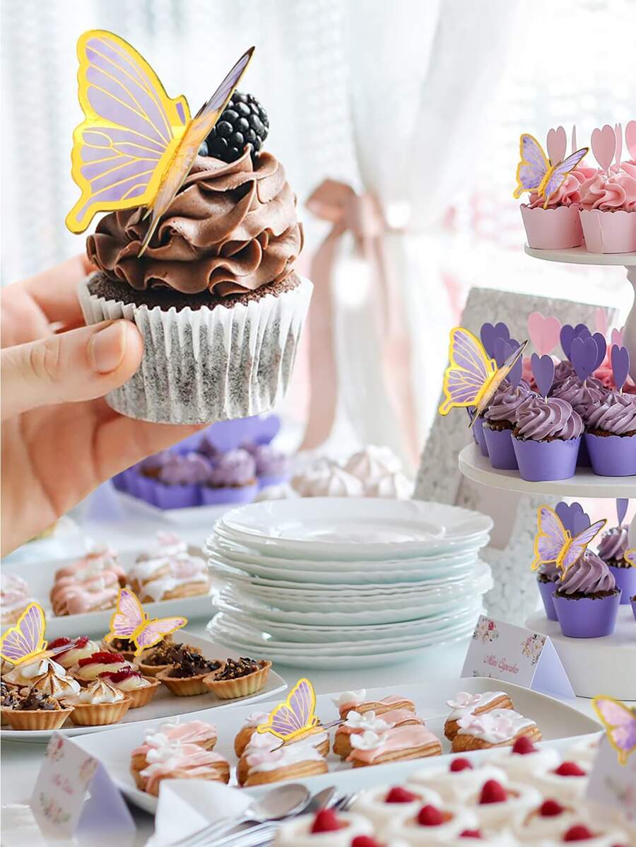 10pcs Purple Butterfly Cake Decorations, Topper For Baby Shower ...