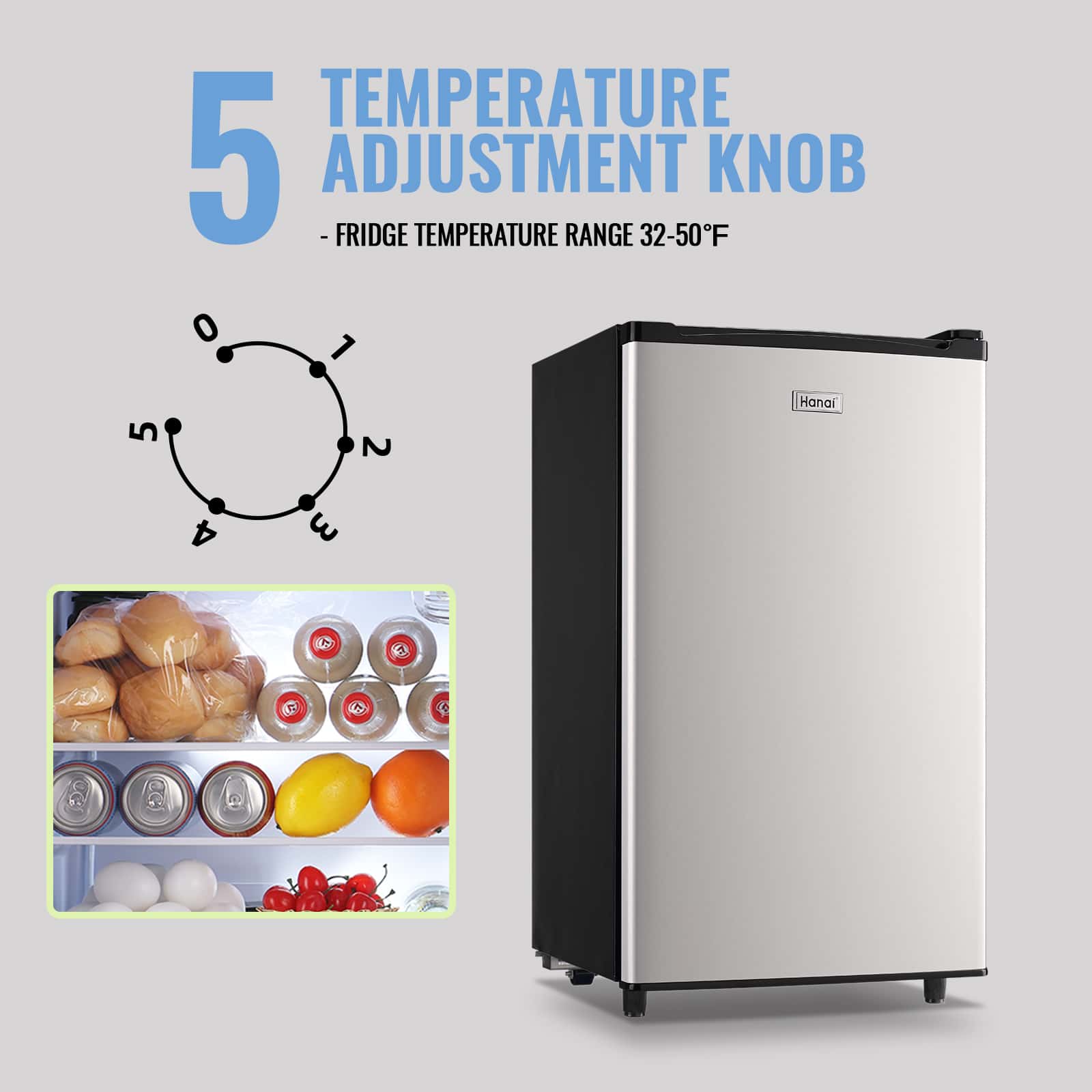 WANAI Mini Fridge 3.2 Cu.Ft Single Door Compact Refrigerator with ...