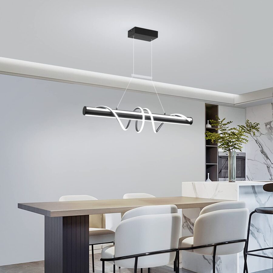 Modern Pendant Light, 55W Dimmable LED Chandelier With Remote, Linear ...