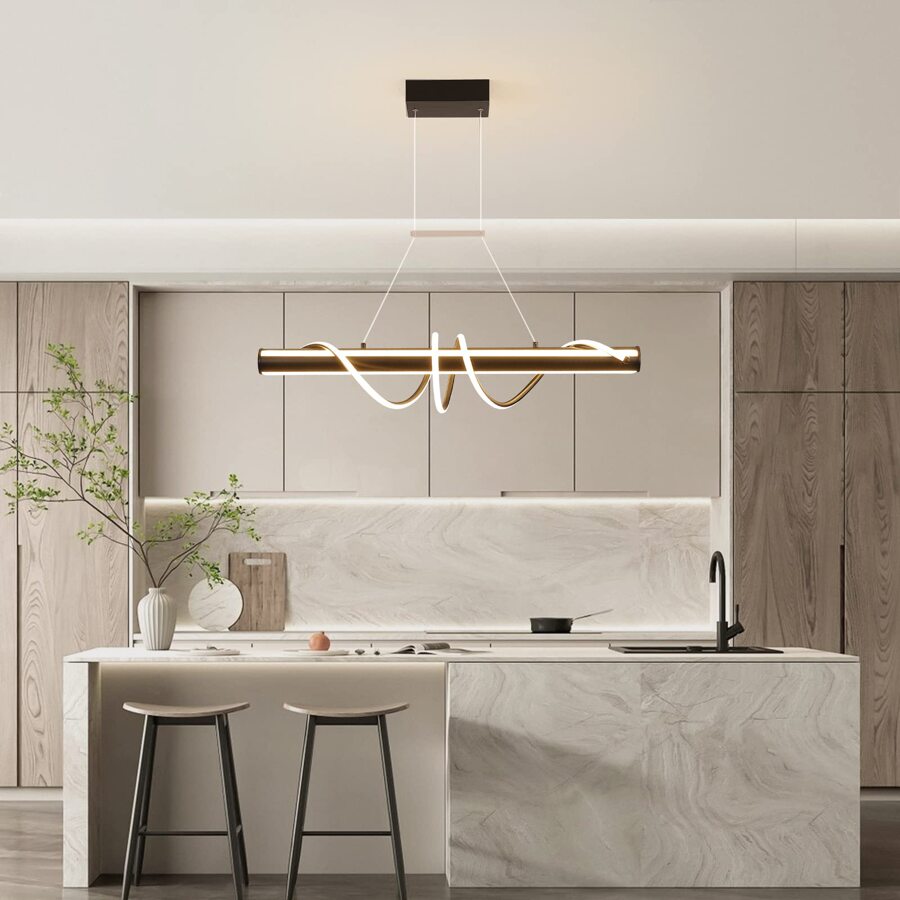 Modern Pendant Light, 55W Dimmable LED Chandelier With Remote, Linear ...