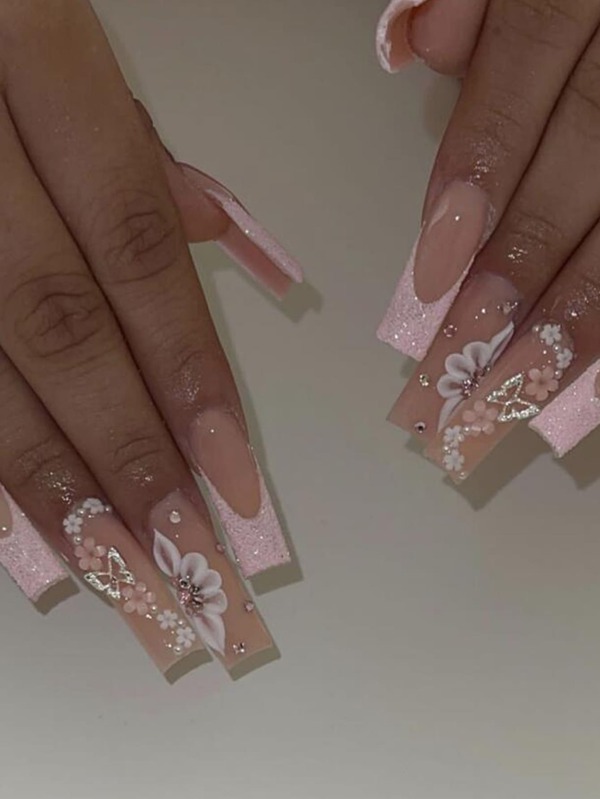 24pcs/set Long Coffin-shaped False Nails, With Glamorous And Elegant ...