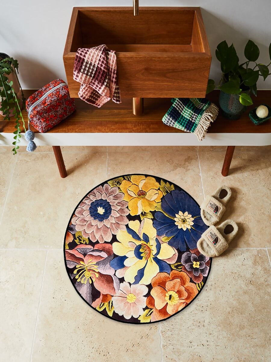 1pc Floral Embossed Design Plush Rug, Modern Flower & Leaf Design Floor ...