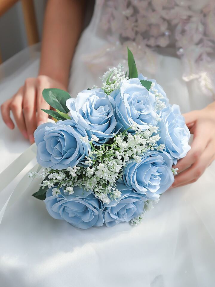 White And Blue Roses Bouquet
