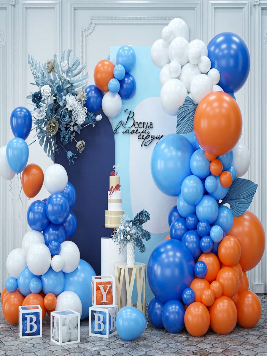 Matte Blue & Orange Tone Ins Style Balloon Chain Set, Including ...