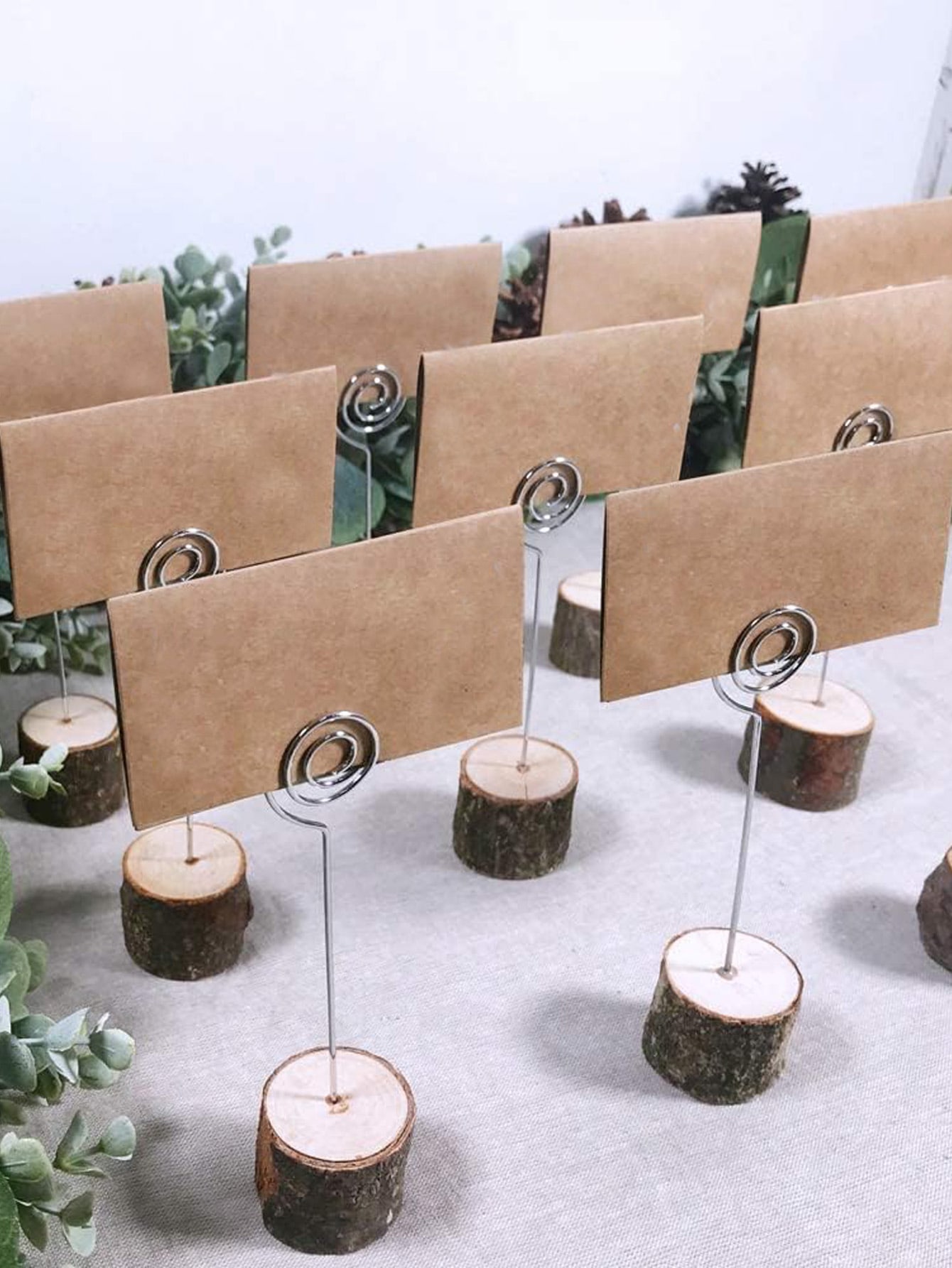 10pcs/set Rustic Wood Place Card Holders With Swirl Wire, Memo Stand ...