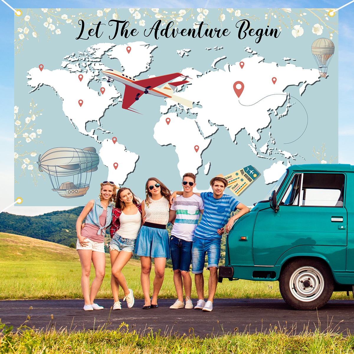 6x4ft Adventure Awaits Backdrop Large Travel Theme Banner Decoration ...