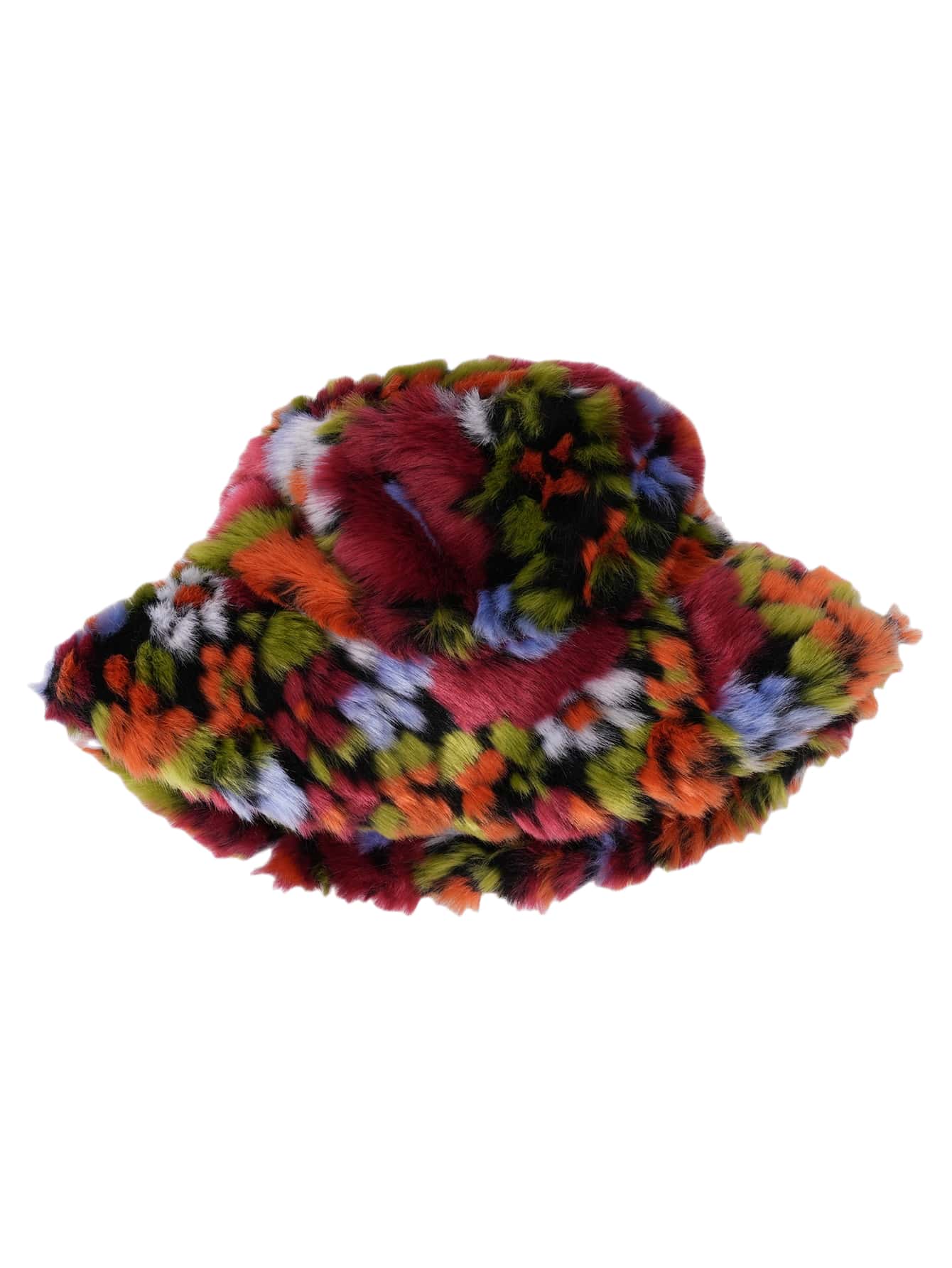 1pc Plush Hat For Women, Long Fur Brim Bucket Hat, Soft Basin Cap ...