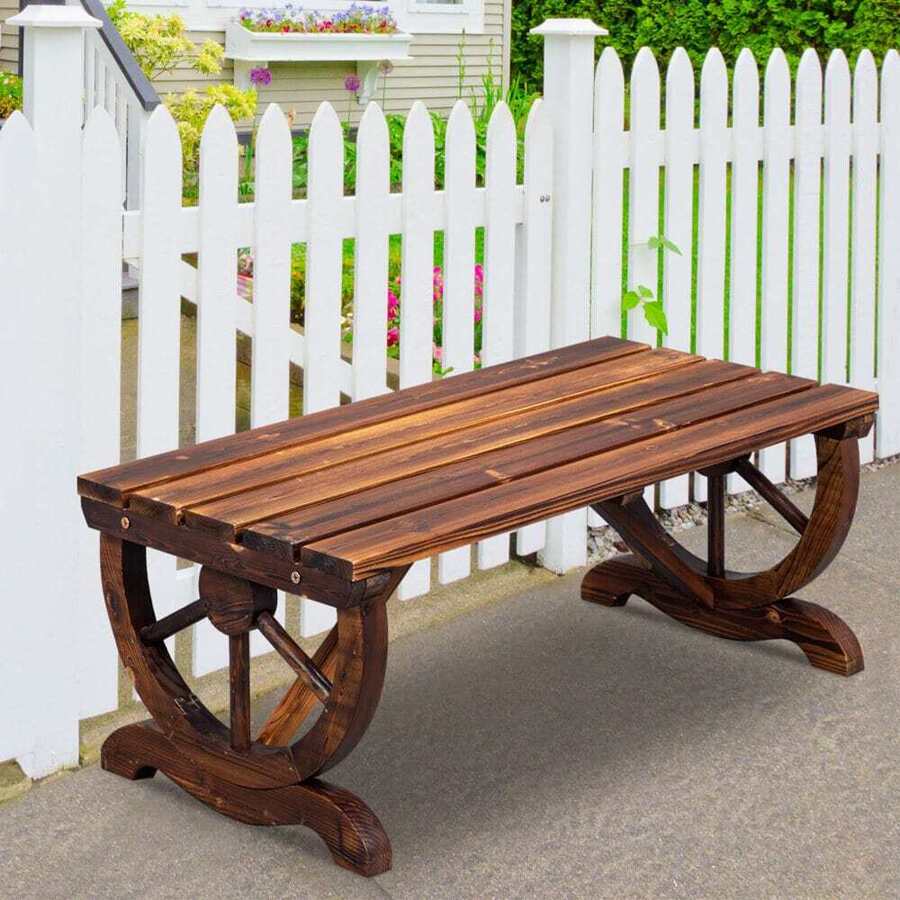 Outdoor 2-Person Rustic Garden Bench Wagon Wheel Porch Bench for ...