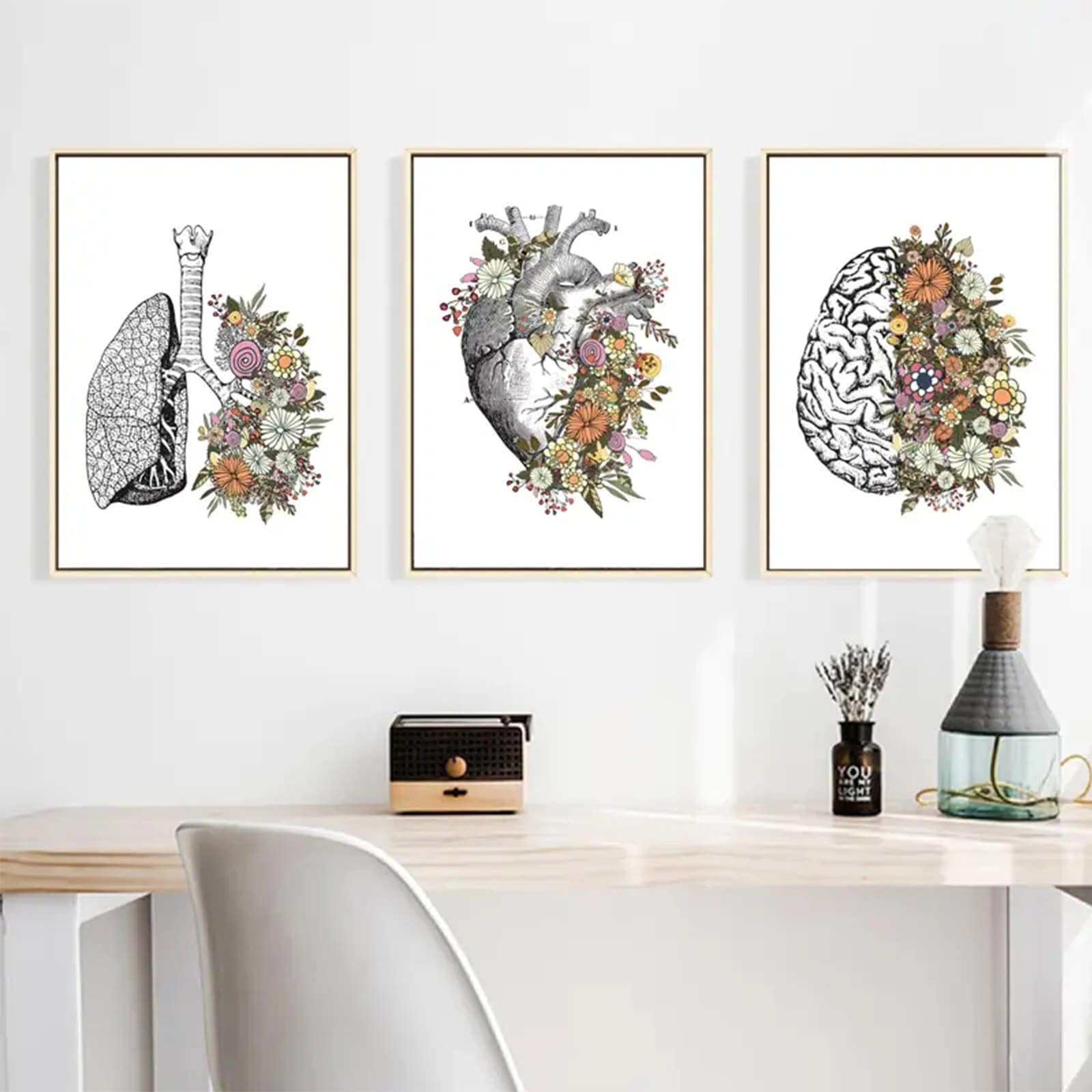 3 piezas/set Decoración mural sin enmarcar abstracto humano cerebro con ...