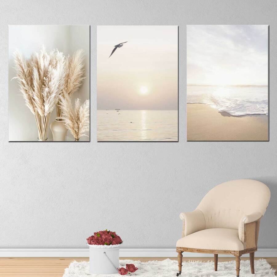 3pcs/set Unframed Beautiful Seaside Scenery Sunset Poster Wall Decor ...