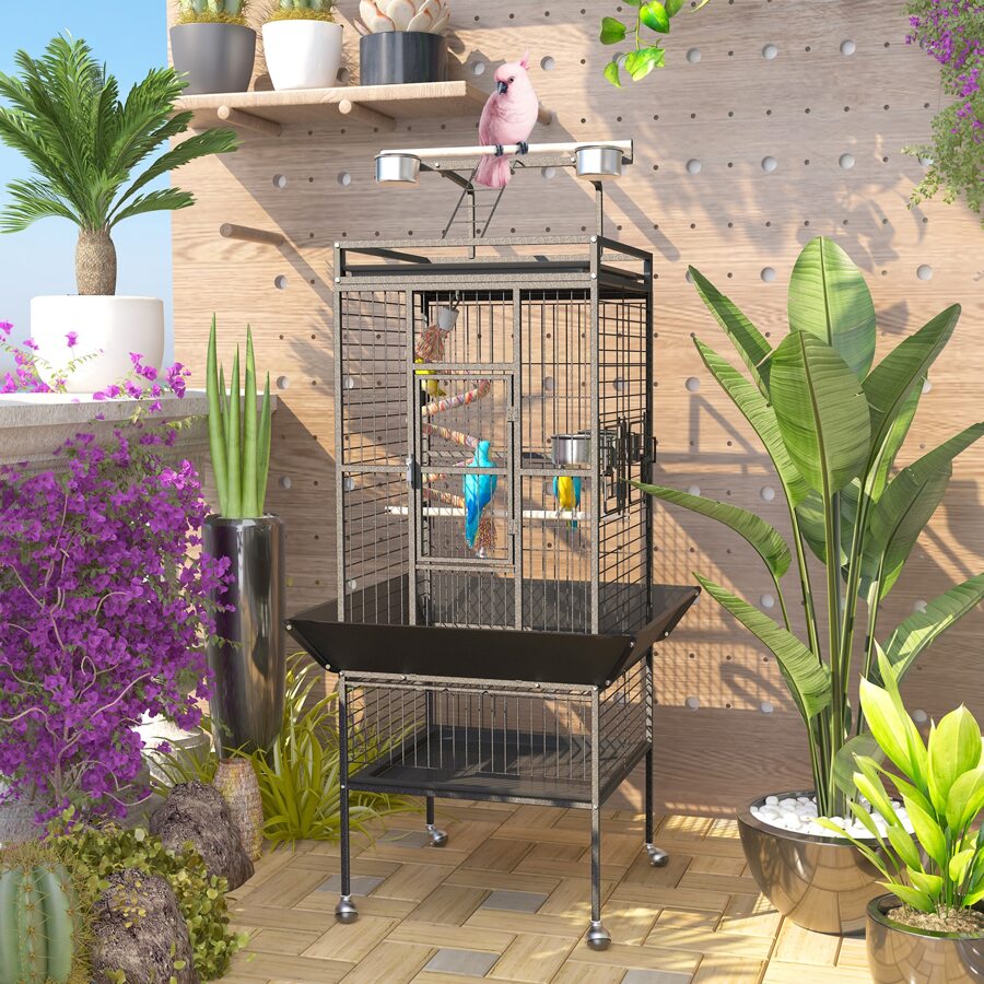 61'' Bird Cage, Bird Flight Cages with Rolling Stand & Bottom Tray ...