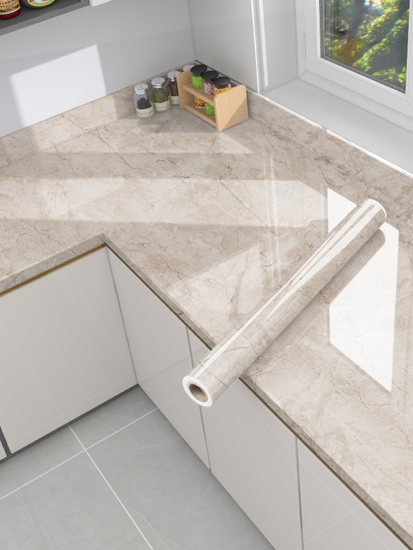 1pc Marble Pattern Waterproof & Oil-proof Self-adhesive Kitchen Sticker